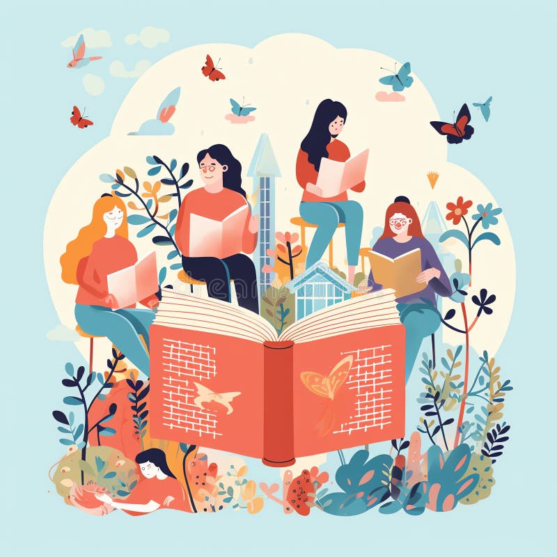 Generative AI Women Reading Book- Stock Illustration - Illustration of ...
