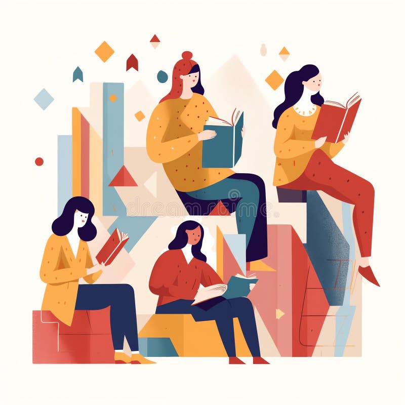 Generative AI Women Reading Book- Stock Illustration - Illustration of ...