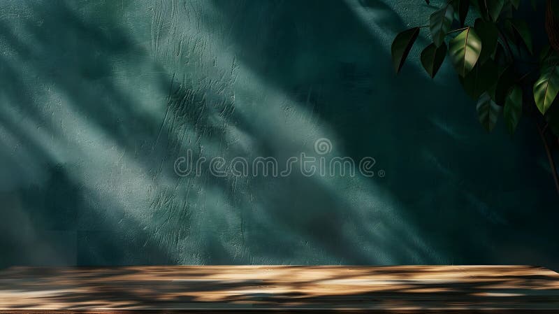 Generative AI Wood Table on Dark Green Texture Wall Background ...