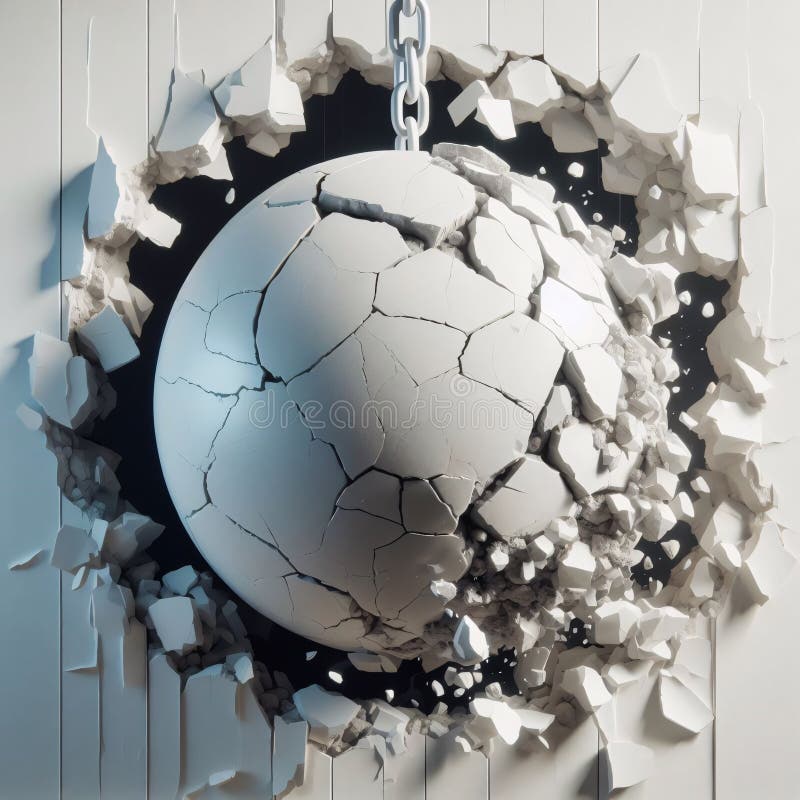 Generative AI Wrecking Ball Breaking after Shattering the White Wall Stock Illustration ...