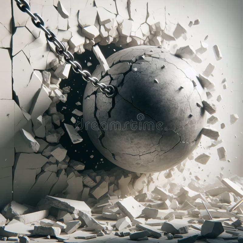 Generative AI Wrecking Ball Breaking after Shattering the White Wall ...