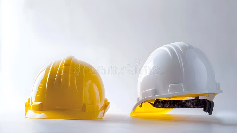 Generative AI Yellow and White Protection Helmets Isolated on White ...