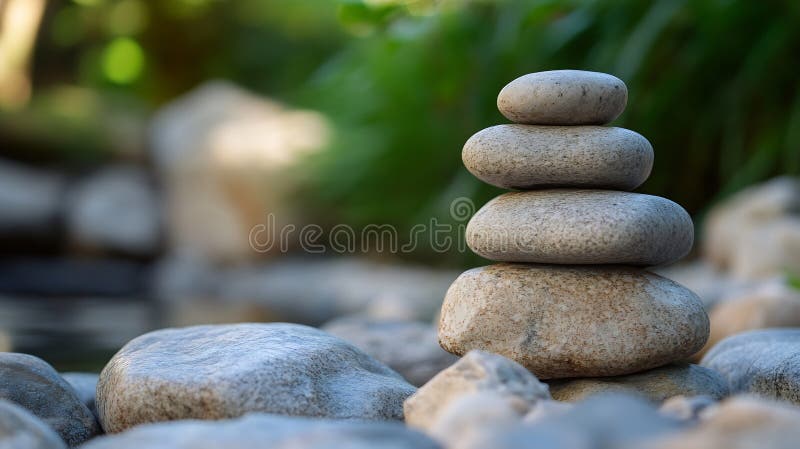 Generative AI Zen Garden with Tranquil Pebble Stack Representing ...