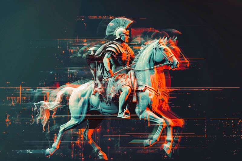 Generative Ancient Roman Soldier Riding a Horse Stock Illustration ...
