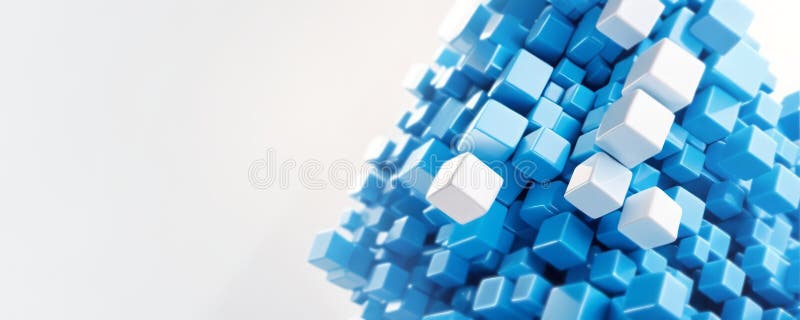 Three-dimensional Cluster of 3D Cubes in Blue and White Stock ...
