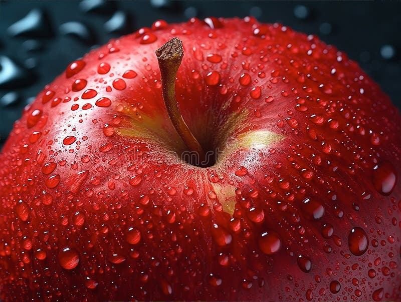 Generative IA of a Red Apple in Close-up with Water Drop Stock ...