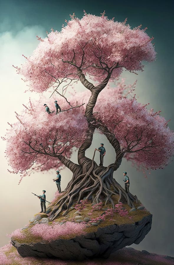 Generative Illustration of Three Very Small Man Climbing a Miniature ...