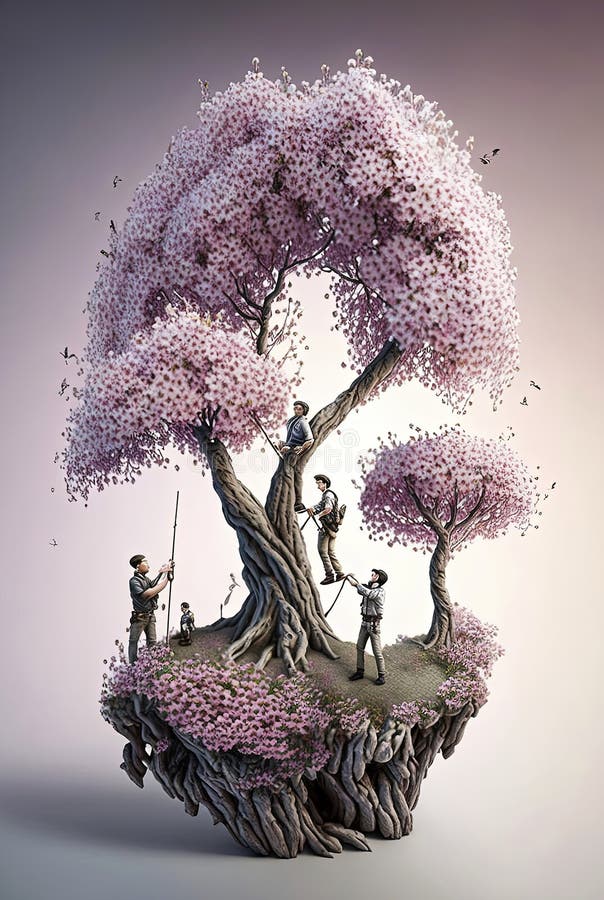 Generative Illustration of Three Very Small Man Climbing a Miniature ...