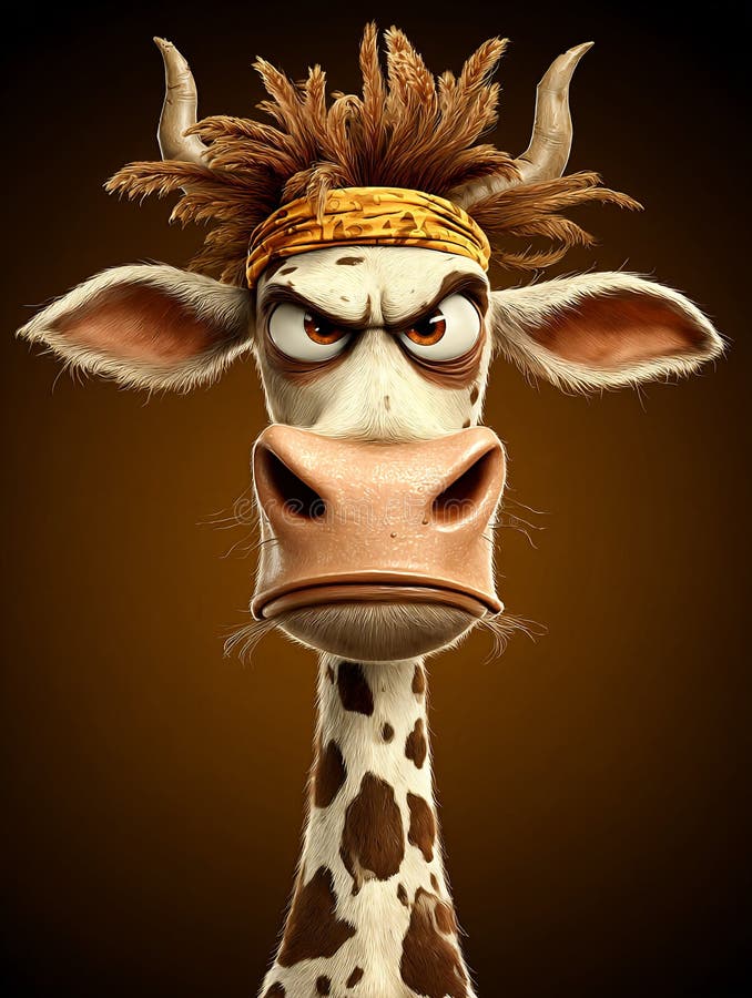 Generative Image. Cow Character with an Intense Expression and a ...