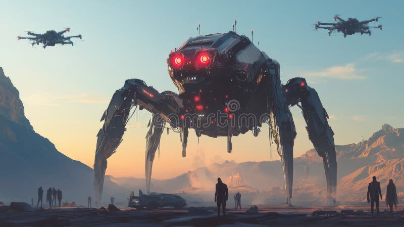 Generative Stock with a Spider Alien Robot in the Sky and Modern ...