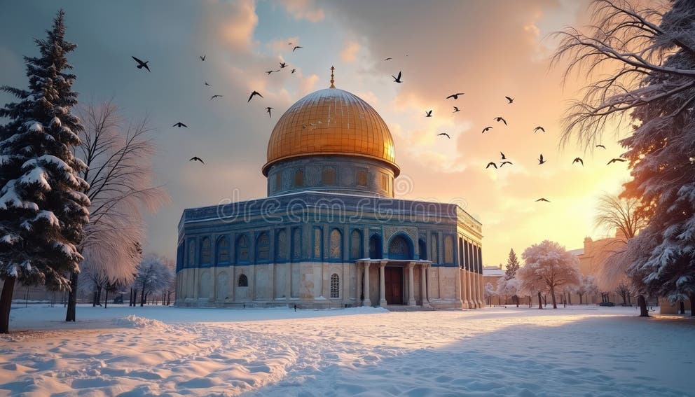 Al-Aqsa Mosque in Jerusalem Adorned with Snow during Winter Sunset ...