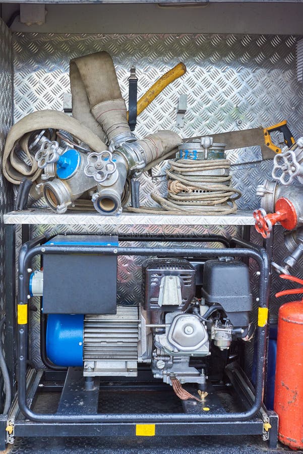 Generator in a fire truck stock photo. Image of front - 124200032