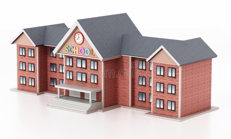 Generic, Basic Design School Building. 3D Illustration Stock ...
