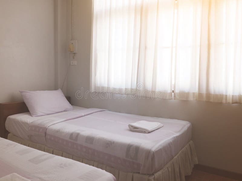 Generic Bedroom Interior of Two Single Beds Stock Image - Image of ...