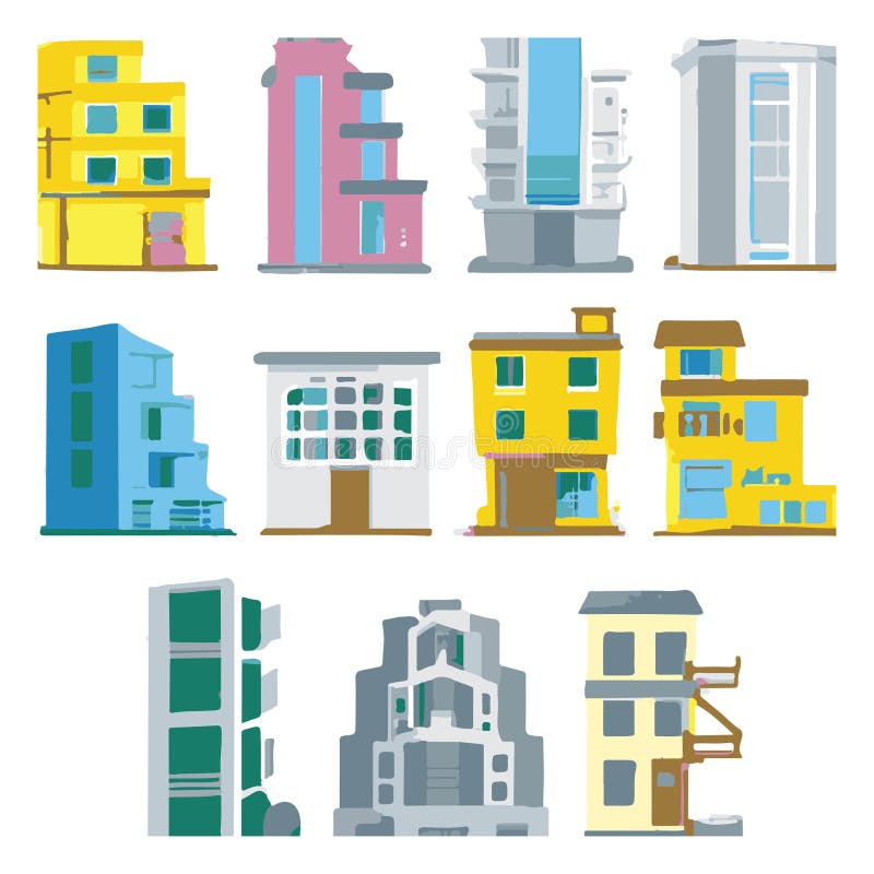 Generic Buildings Bright Vector Icons Separated on White Stock Vector ...