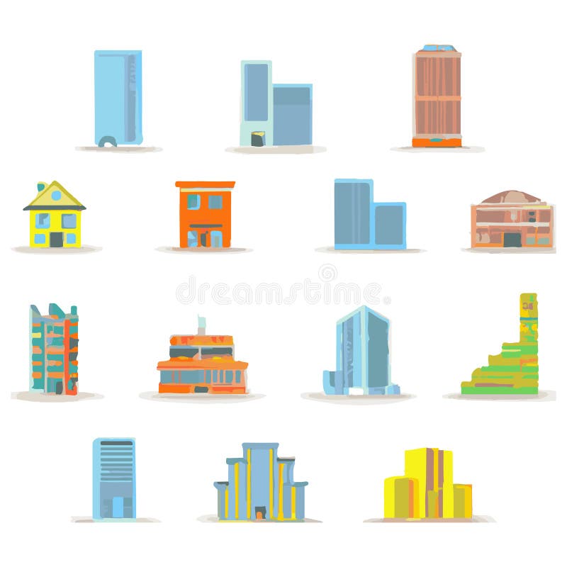 Generic Buildings Vector Icons Separated on White Background Stock ...