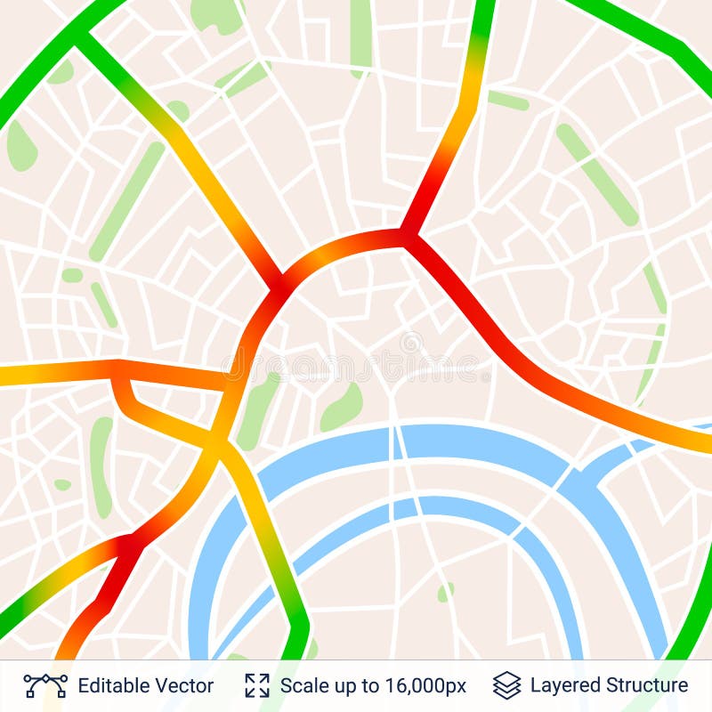 Abstract City Plan with Traffic Jam. Stock Vector - Illustration of ...