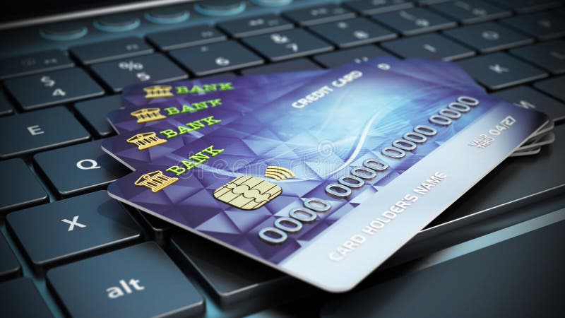 Generic Credit Card Standing on Laptop Computer. 3D Illustration Stock ...