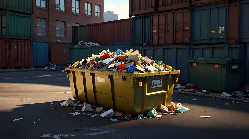 A Generic Dumpster Overflowing with Mixed Waste Materials Stock ...