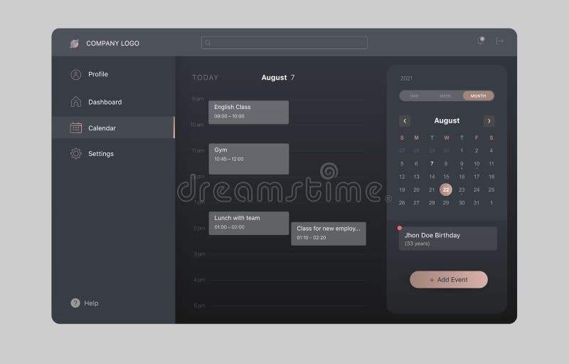 Generic and Fictional Web or Tablet Application Interface for Calendar ...