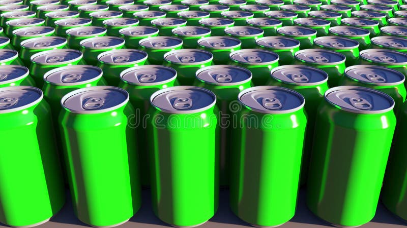 Green Cans at Supermarket. Soda or Energy Drinks on Store Shelf. Modern ...