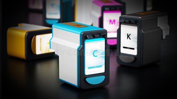 Generic Inkjet Printer CMYK Cartridges. 3D Illustration Stock ...