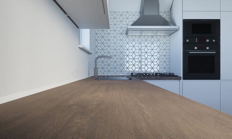 Generic Kitchen Interior, Bright and Sunlit Modern Design in 3d ...