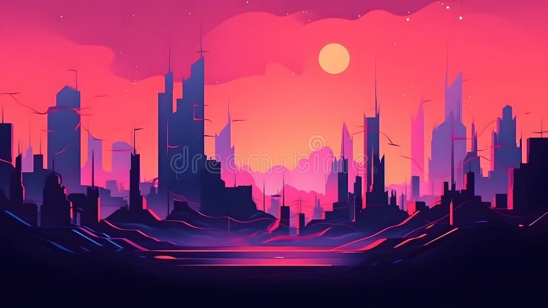 Generic Low-fi Synthvawe Gradient Sunset Landscape in Neon Colors ...