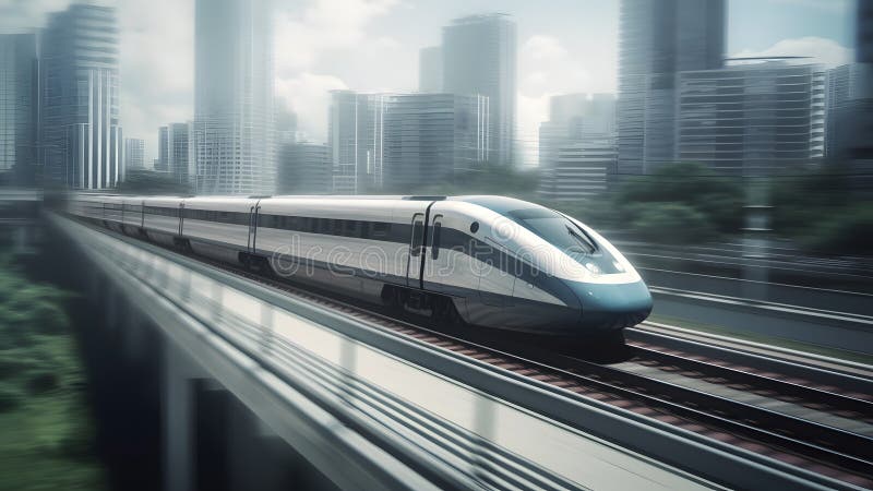 High-speed Train Moving through a City Stock Image - Image of network ...