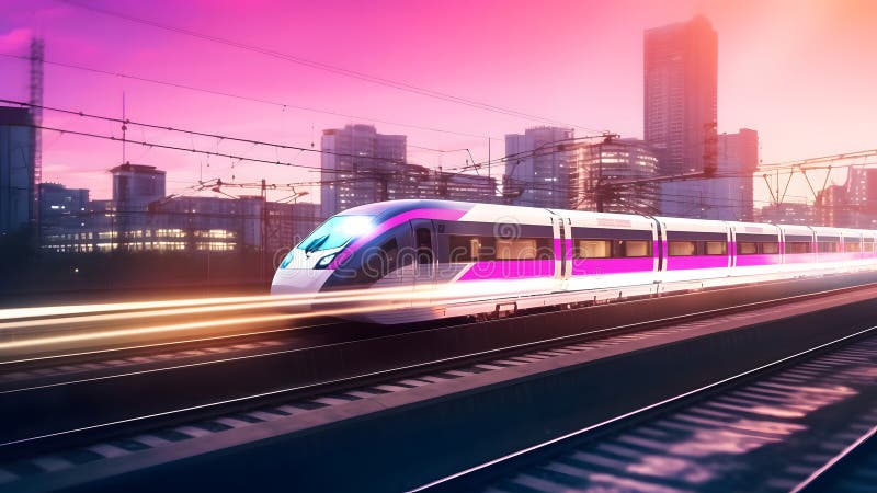 Generic Modern High-speed Train Moving Fast through the City ...