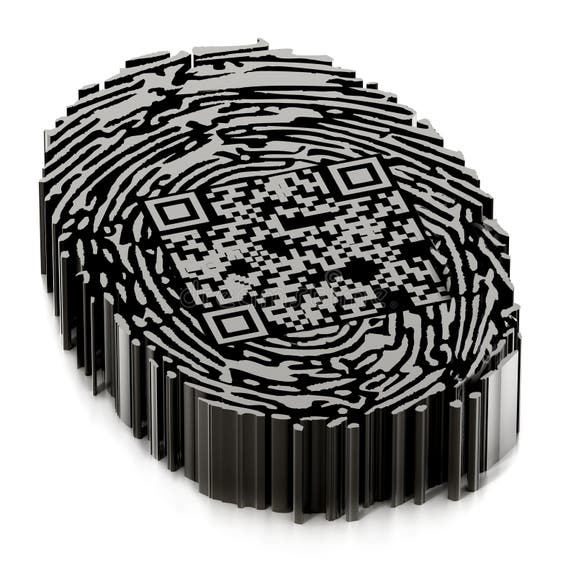 Generic QR Code Inside Fingerprint. 3D Illustration Stock Illustration ...