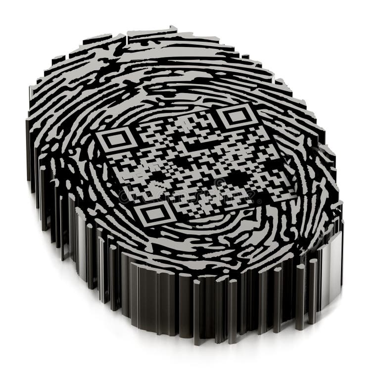 Generic QR Code Inside Fingerprint. 3D Illustration Stock Illustration ...