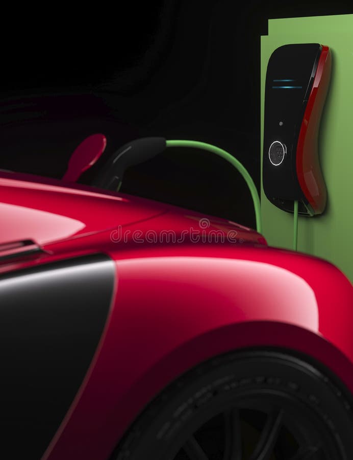 Generic Red Electric Sports Car Charging 3d Render Stock Illustration ...