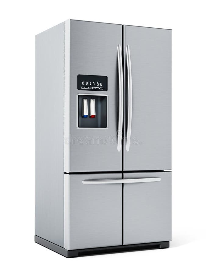 Two Silver Refrigerator in the White Studio. 3d Rendering Stock ...