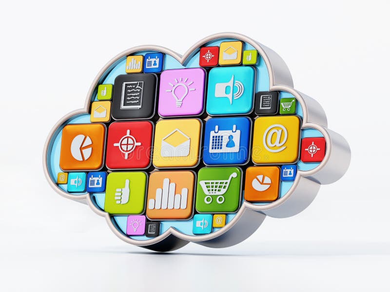 Generic Smartphone Apps Inside Cloud Shape. 3D Illustration Stock ...