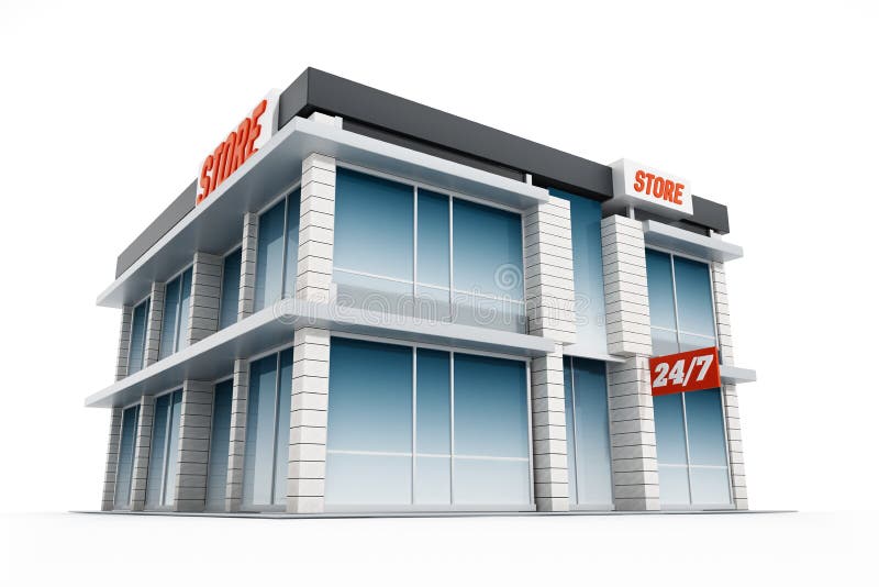 Generic Shopping Mall Building Isolated on White Background. 3D ...