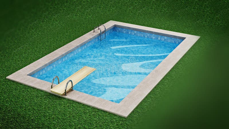 Generic Swimming Pool with Surrounding Grass. 3D Illustration Stock ...