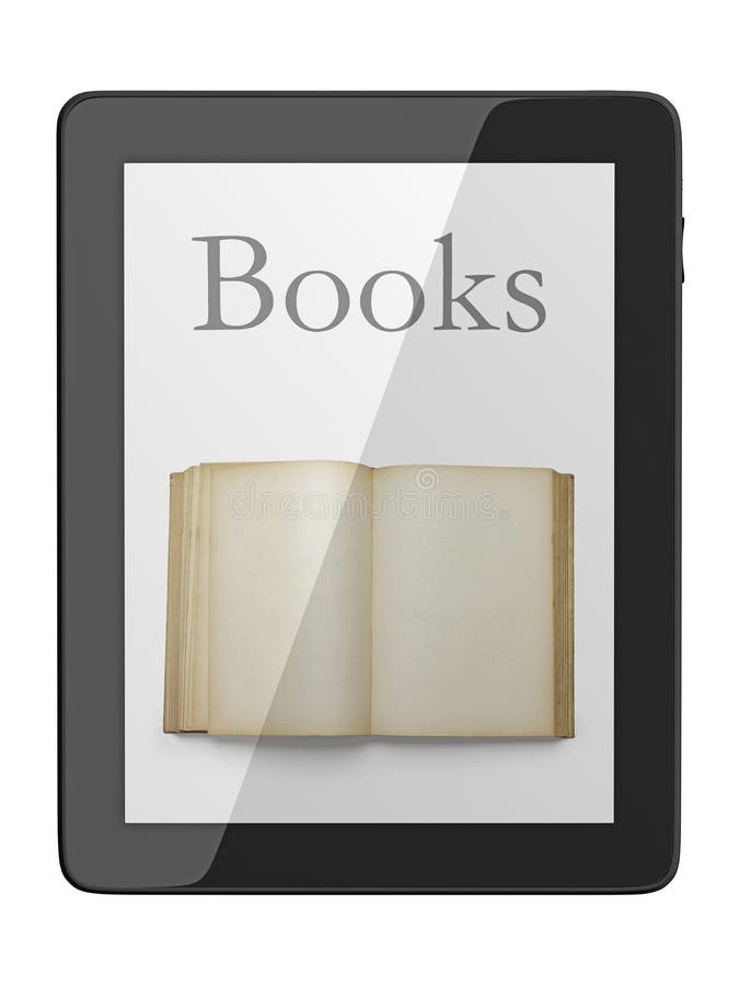 Digital Library Concept - Computer Screen and Open Book on Scree Stock ...