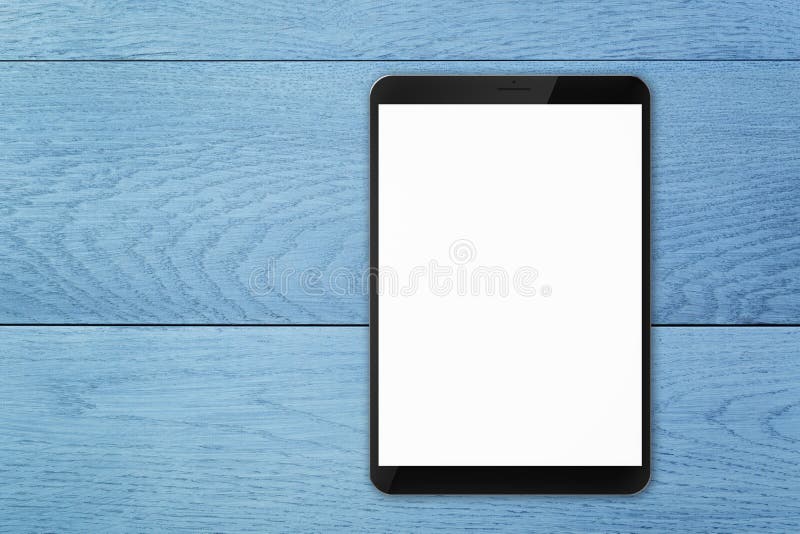 Generic Tablet Pc on Top of Blue Wooden Table Stock Image - Image of ...