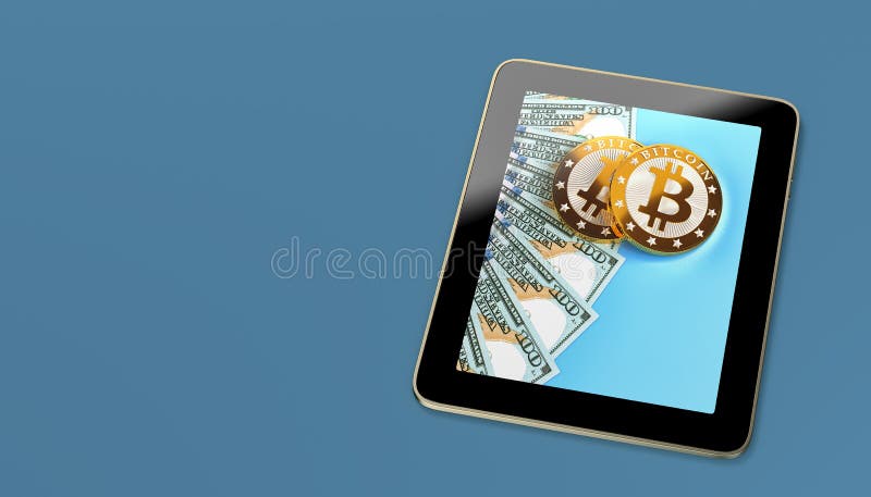 Generic Tablet with Stacks of Bitcoins on Screen Stock Illustration ...