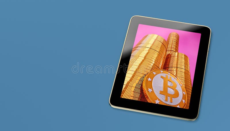 Tablet - Bitcoins and Dollars - 3D Illustration Stock Illustration ...