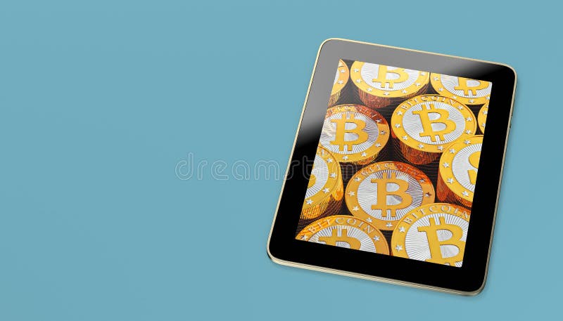 Tablet - Bitcoins and Dollars - 3D Illustration Stock Illustration ...