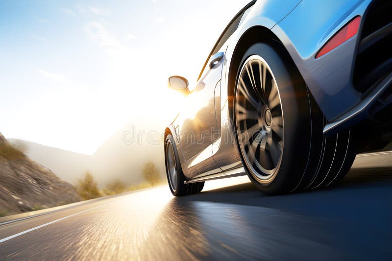 A Generic and Unbranded Blue Sport Car Running in the Sunlight, Ai ...