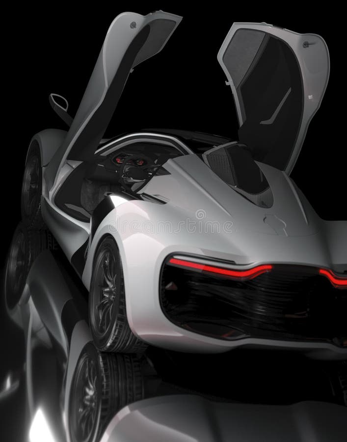 White Generic Sports Car with Open Doors 3d Render Stock Illustration ...