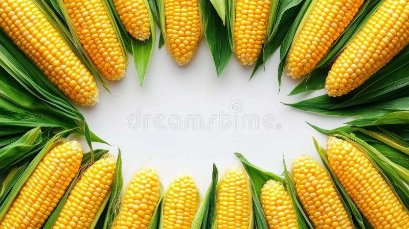 Generous Border of Fresh Corn Cobs on Clean White Background Stock ...