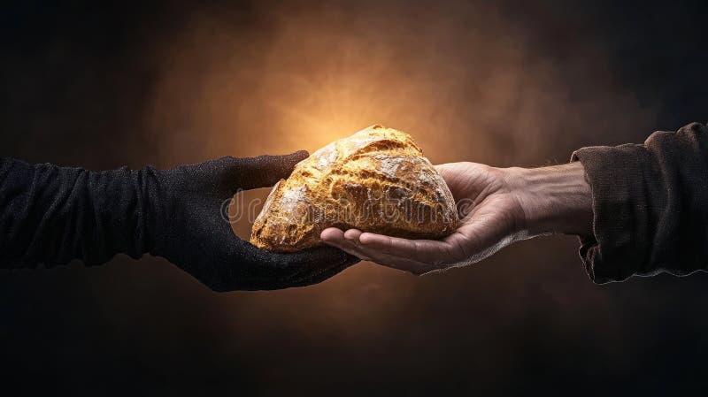 Generous Gesture: Black and White Image of a Man Offering Bread To ...
