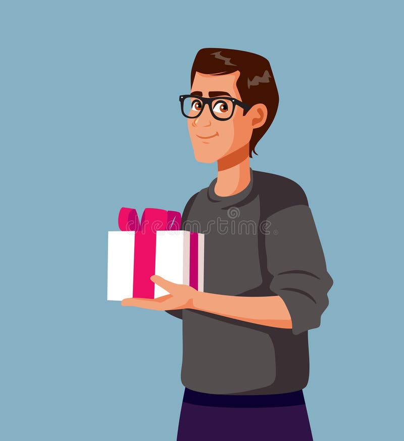 Generous Man Holding a Gift Box Vector Character Stock Vector ...