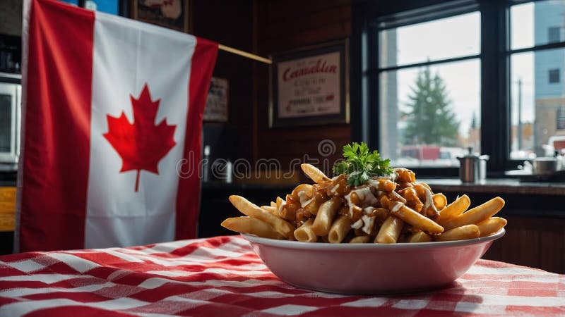 Popular Canadian Dish Poutine Served in a Cozy Diner Setting with a ...
