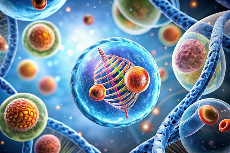 Genetic Blueprint: from DNA To Cellular Life Stock Illustration ...