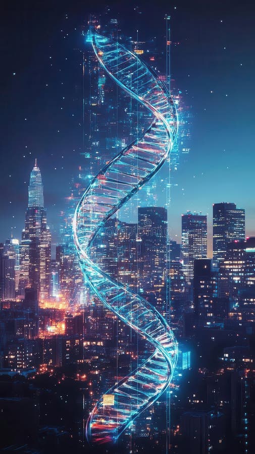Genetic City, Dna and Technology Innovation Shape the Urban Landscape Future Stock Illustration ...